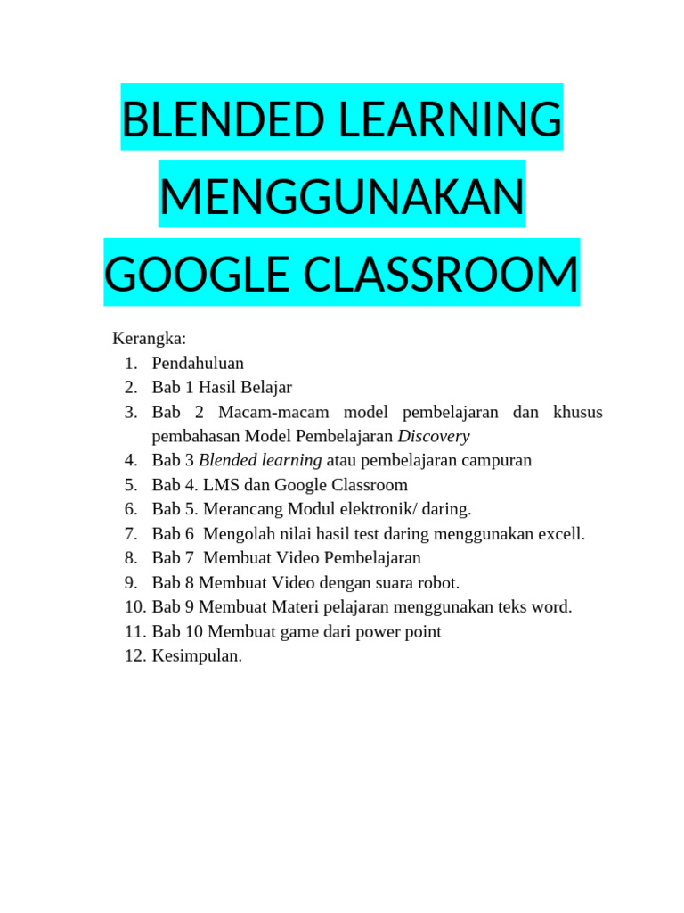 Daftar Isi Blended Learning Menggunakan Google Classroom | PDF