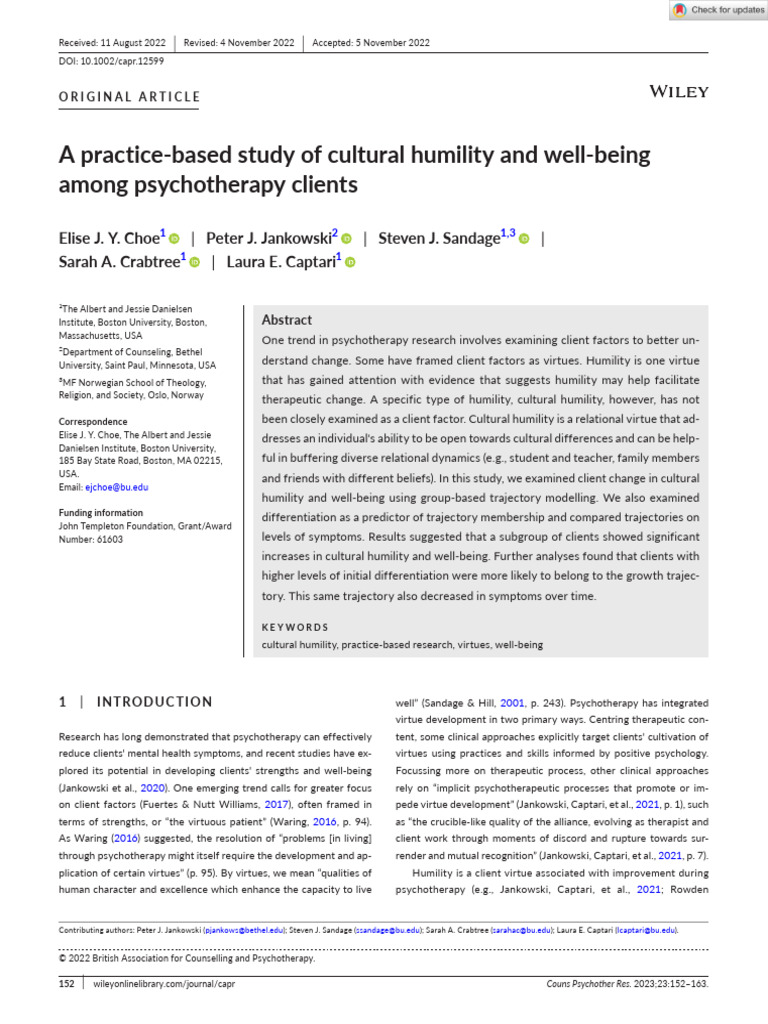 A Practice Based Study of Cultural Humility and Well Being Among ...