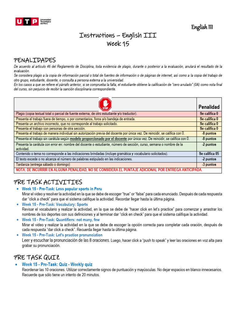 Week 15 - Indicaciones en Español para El Alumno - Inglés 3 | PDF | Comunicación humana ...
