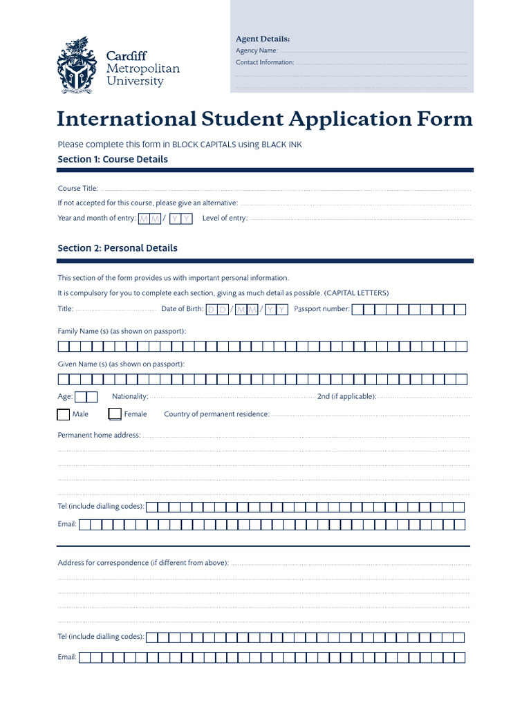 A1 - International Student Application Form | PDF | Travel Visa | International English Language ...