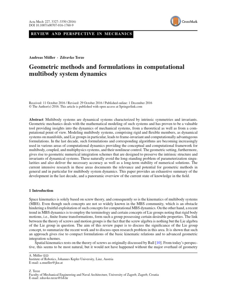 410 Geometric Methods And Formulations In Computational Multibody System Dynamics Pdf