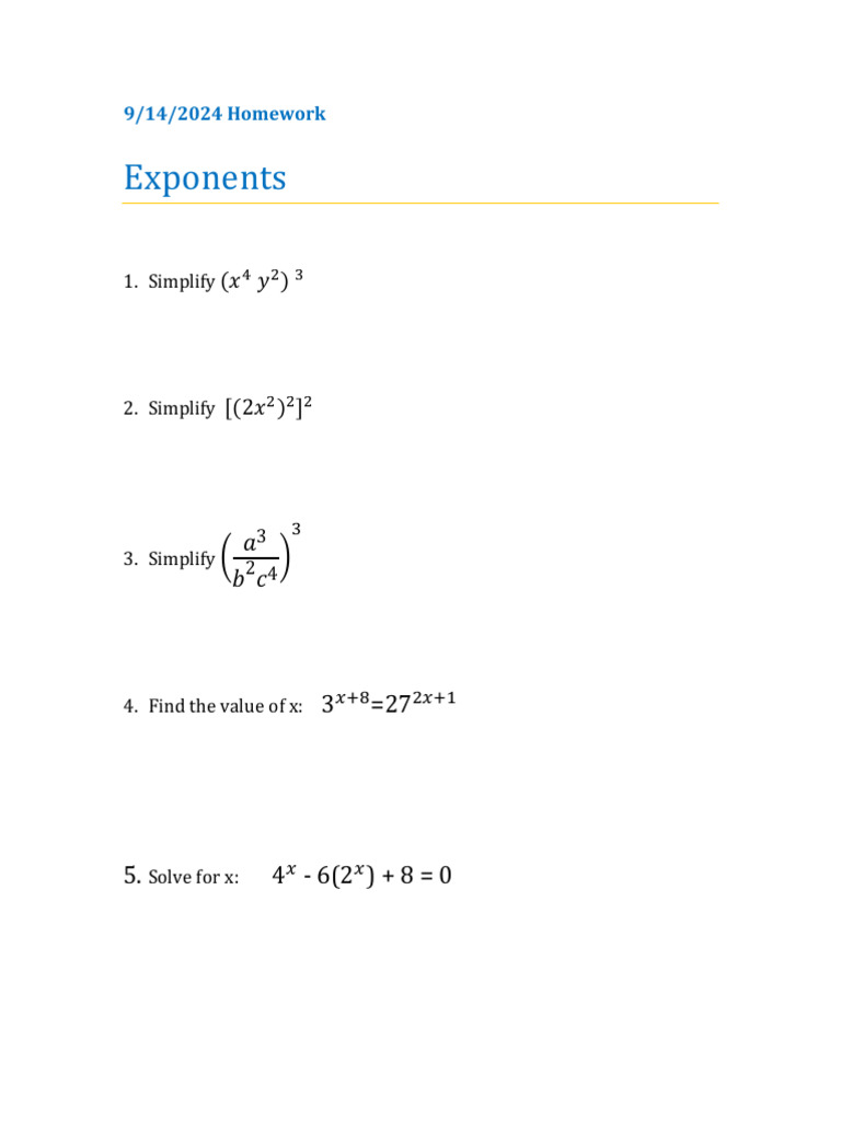 Exponents: 9/14/2024 Homework | PDF | Teaching Methods & Materials
