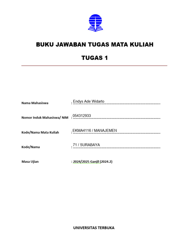 BJT - Tugas 1 Mata Kuliah Manajemen | PDF | Bisnis