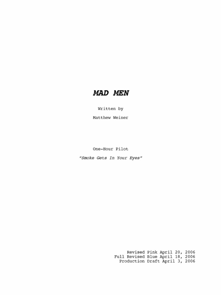 Mad Men Pilot Script - MadMenPilotEpisode1 | PDF
