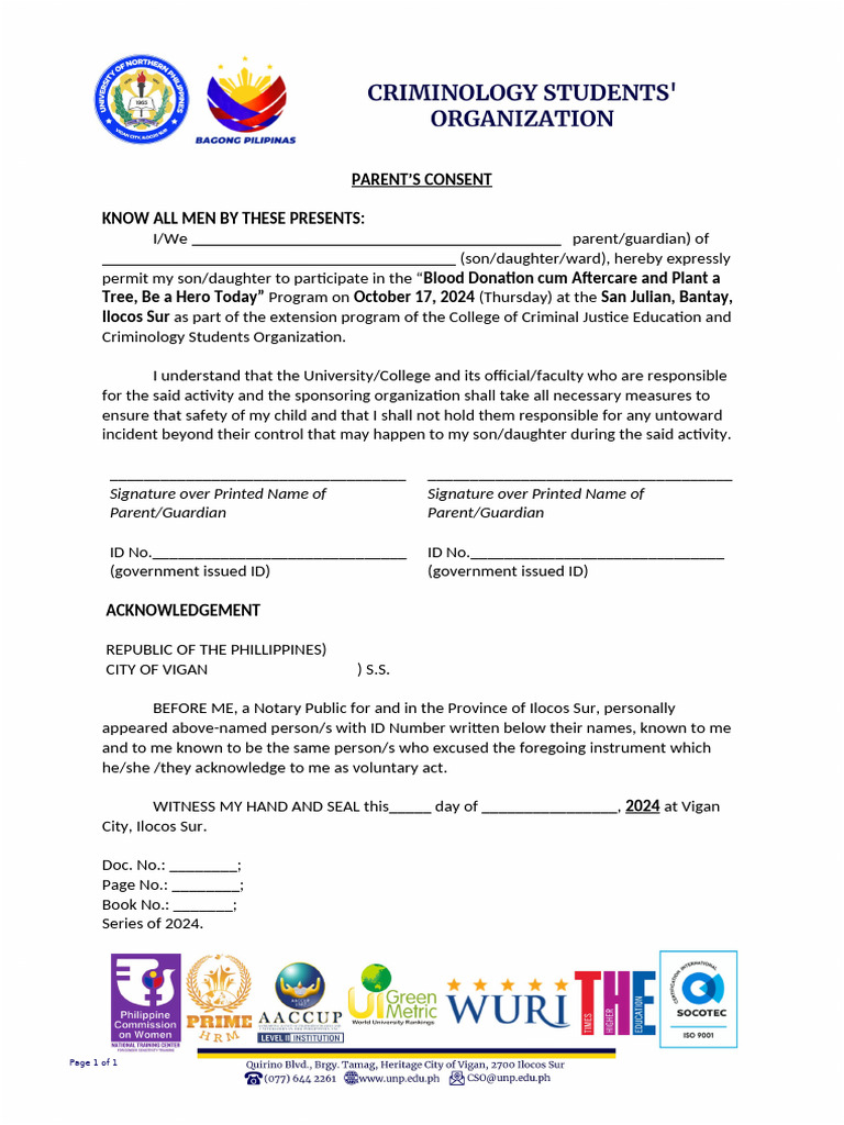 Parent Consent for Student Event | PDF