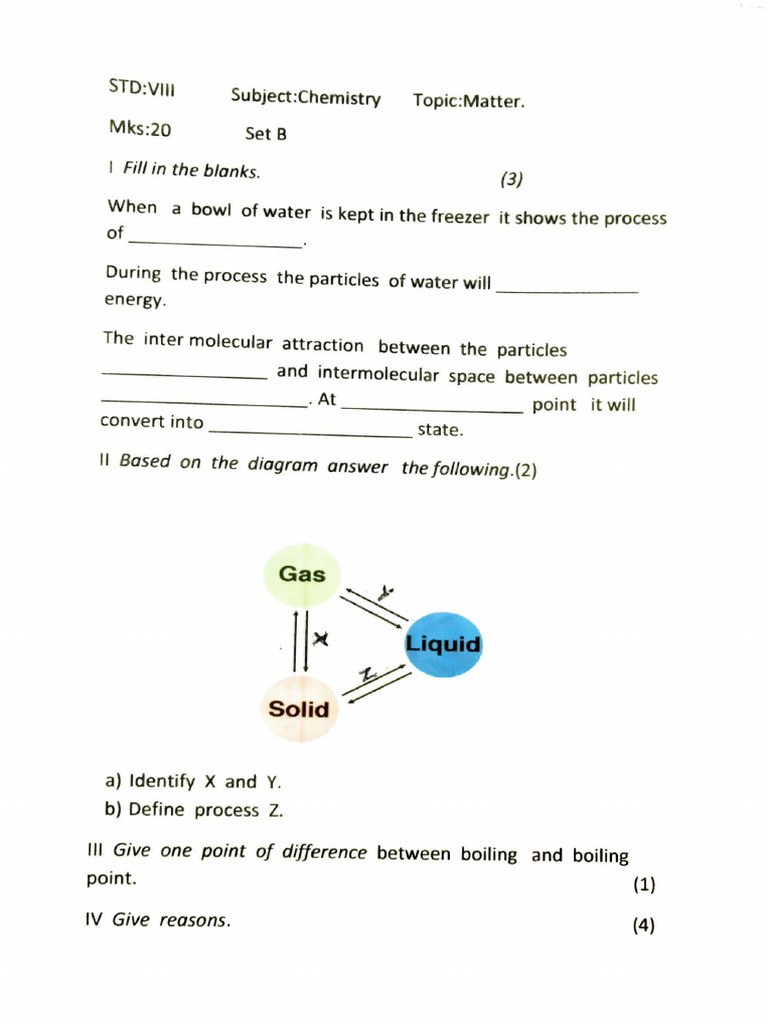 Chemistry Worksheet on Matter Concepts | PDF