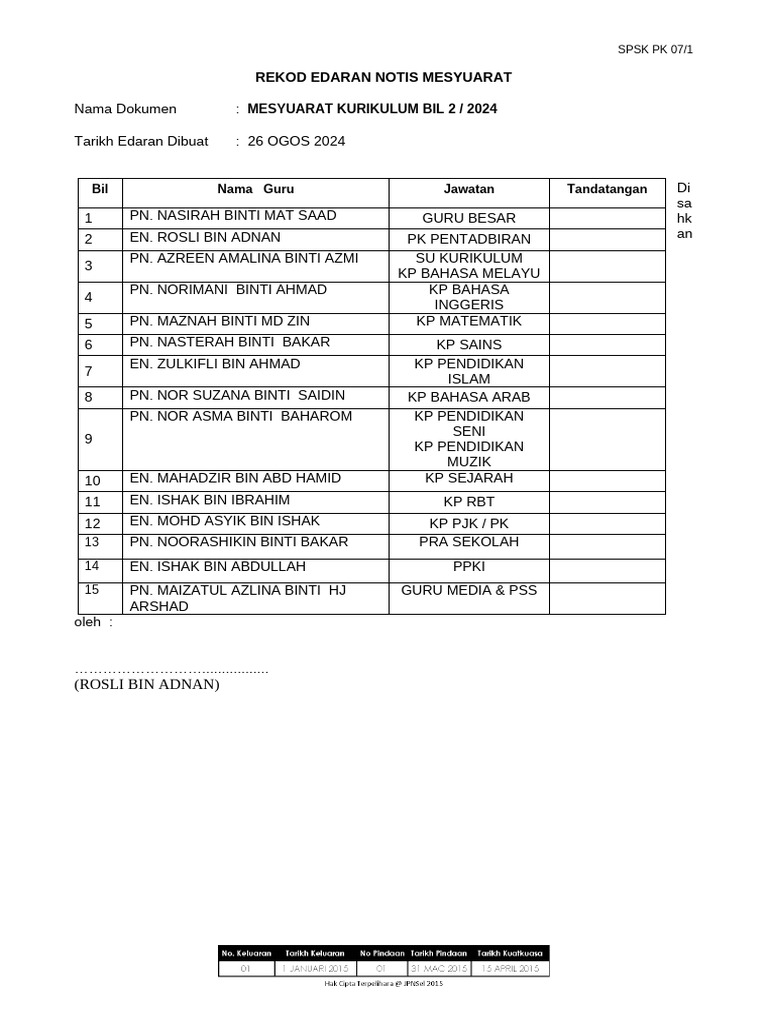 Pk07 1 Rekod Edaran 1 Docx Baru Pdf