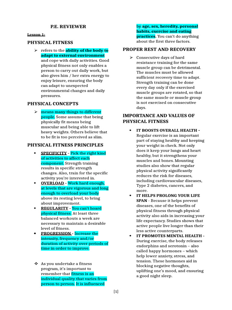 PE-REVIEWER | PDF | Physical Fitness | Tissue (Biology)