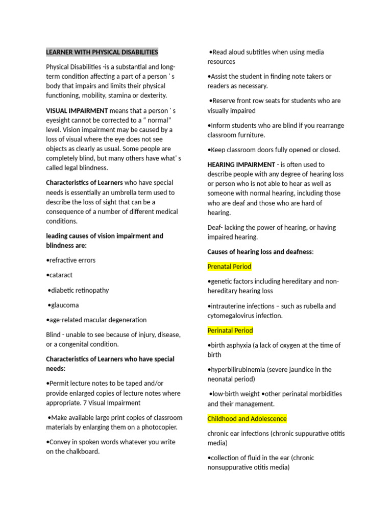 Supporting Learners with Disabilities | PDF | Visual Impairment ...