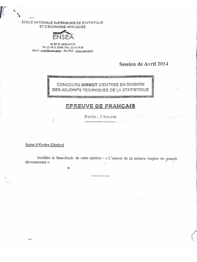 Sujets Concours AD (EnSea) | PDF