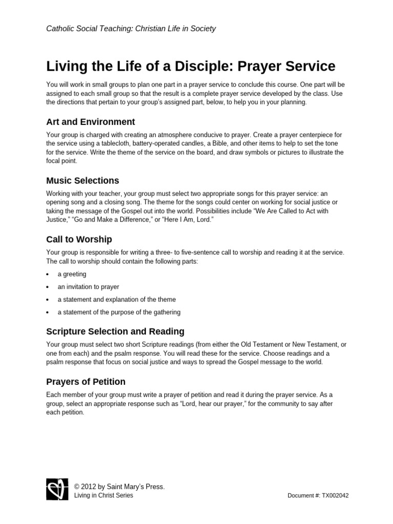 TX002042 2-handout-I-Living The Life of A Disciple Prayer Service | PDF ...