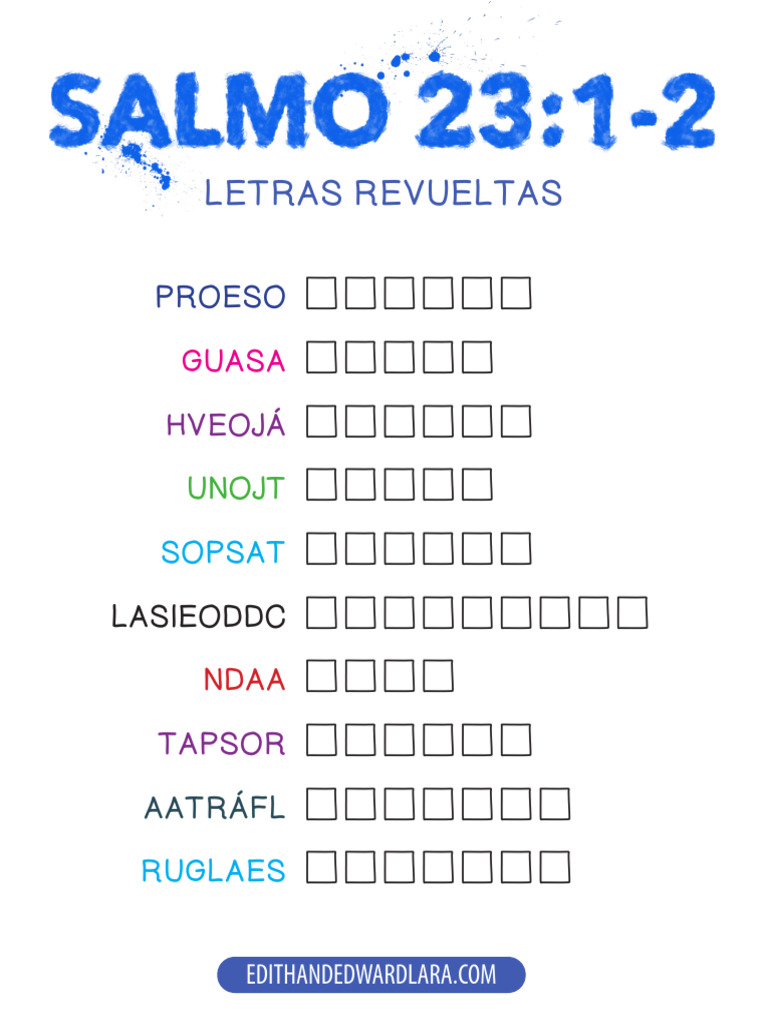 Juego Biblico Salmo 23 Letras Revueltas para Ninos Letra Grande | PDF ...
