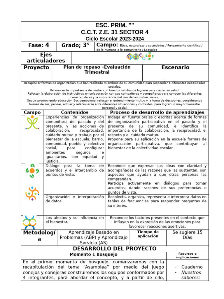 Proyecto Plan de Repaso y Eval Trim (Tercer Grado Grupo C 2023-2024 ...