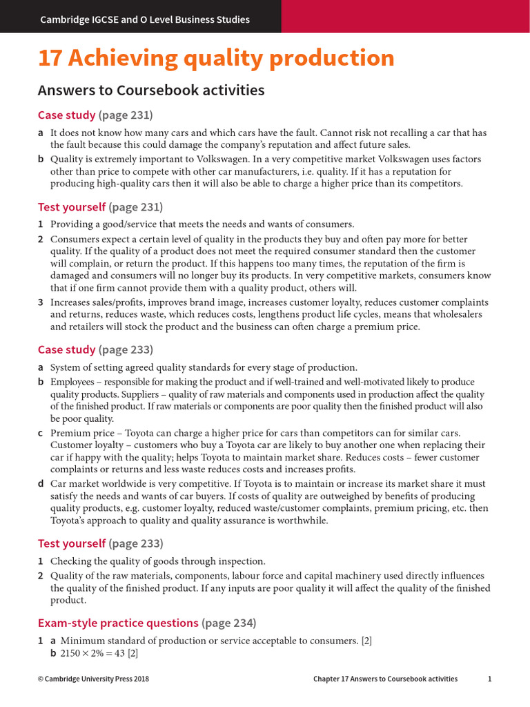 Quality Production in Business Studies | PDF | Reputation | Quality ...