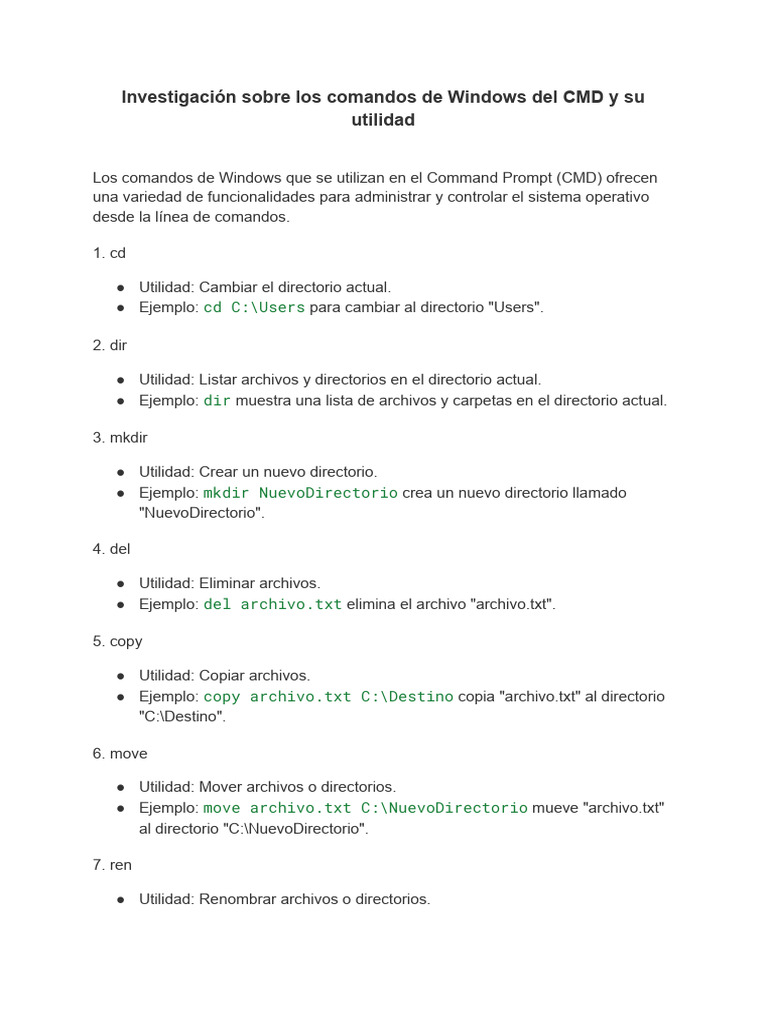 Investigación Sobre Los Comandos de Windows Del CMD y Su Utilidad | PDF ...