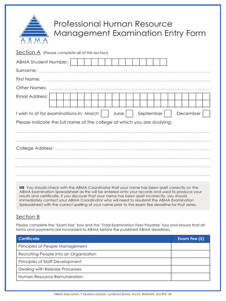 HR Management Exam Entry Form | PDF | Cheque | Business