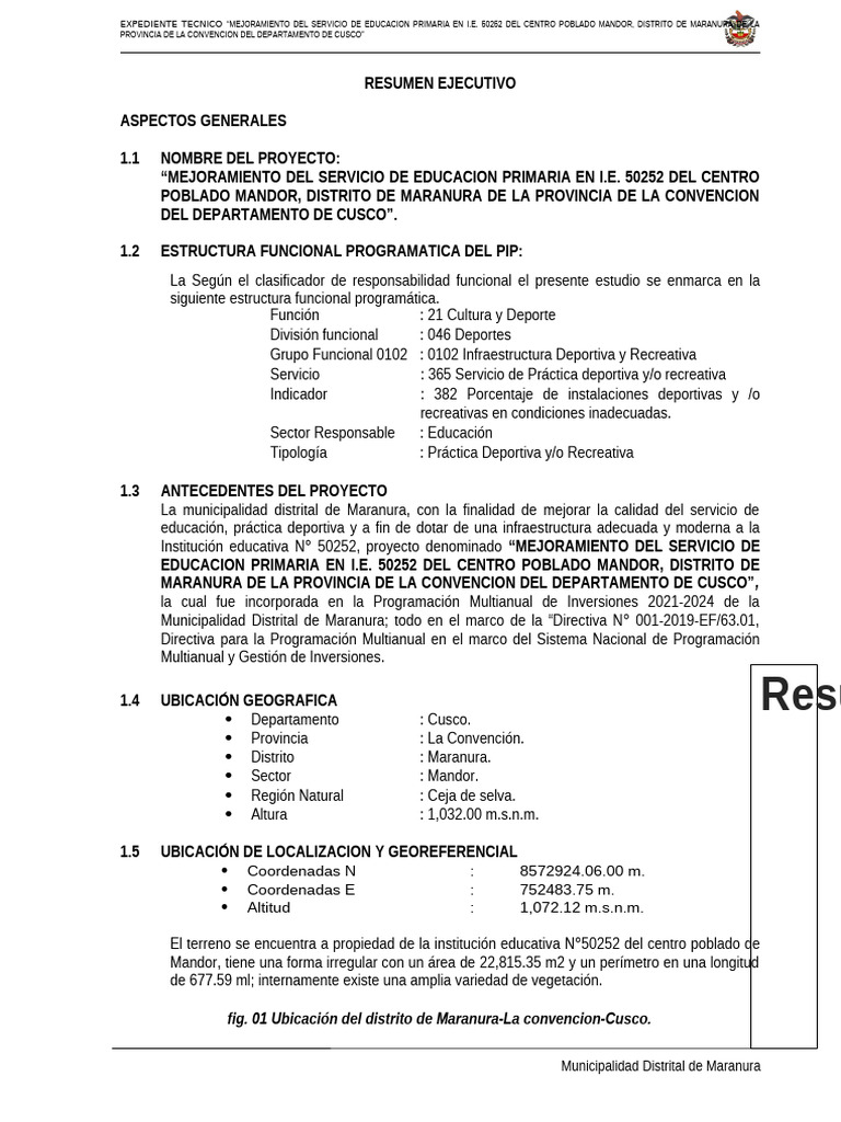Resumen Ejecutivo Primaria Mandor | PDF | Presupuesto | Evaluación