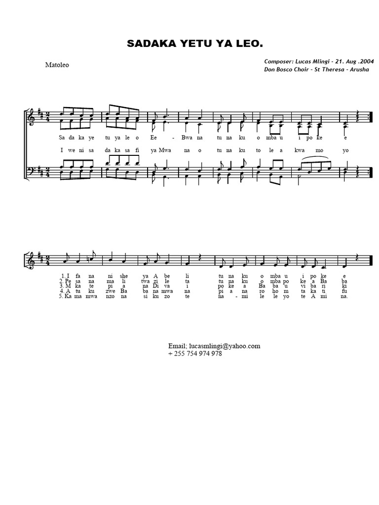 Sadaka Yetu Ya Leo - Mlingi | PDF