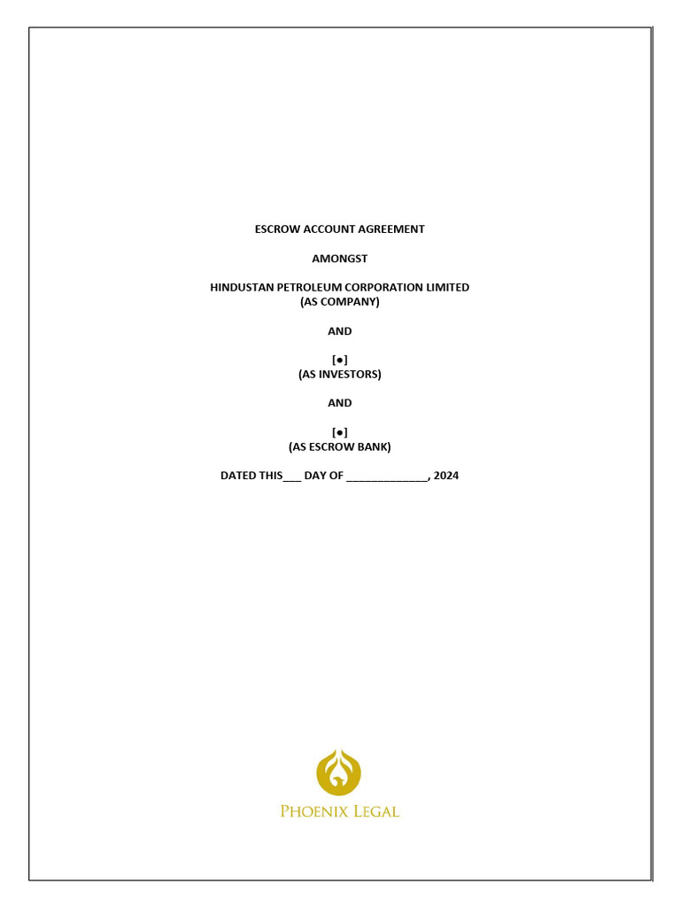 HPCL Schedule II Draft Escrow Account Agreement | PDF | Bankruptcy ...