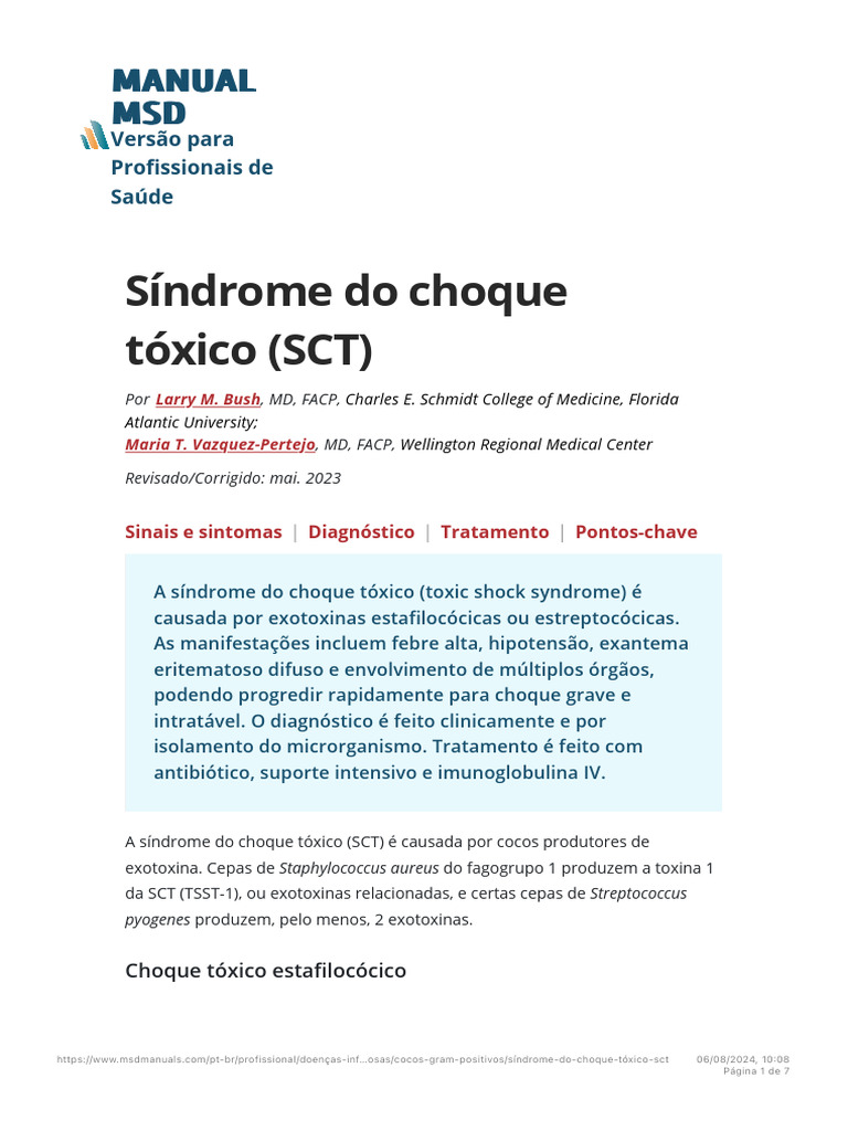 Síndrome Do Choque Tóxico (SCT) - Doenças Infecciosas - Manuais MSD ...