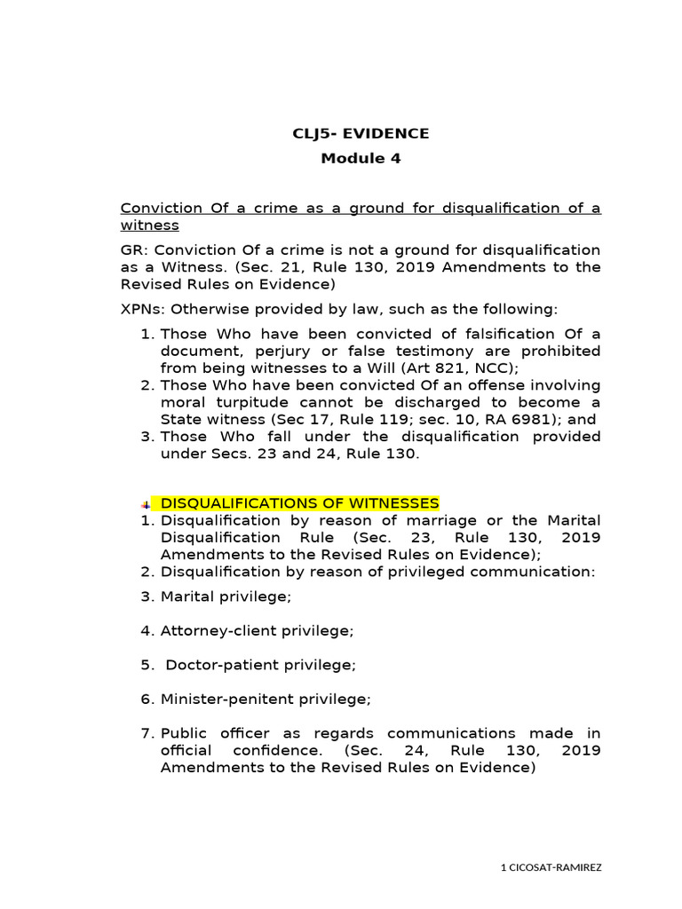 Module 4 Evidence 1 | PDF | Evidence (Law) | Witness
