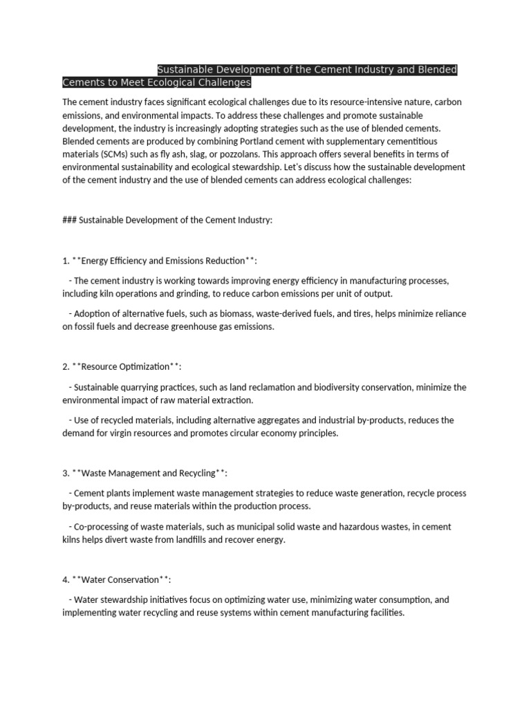 Sustainable Development of The Cement Industry and Blended Cements To ...