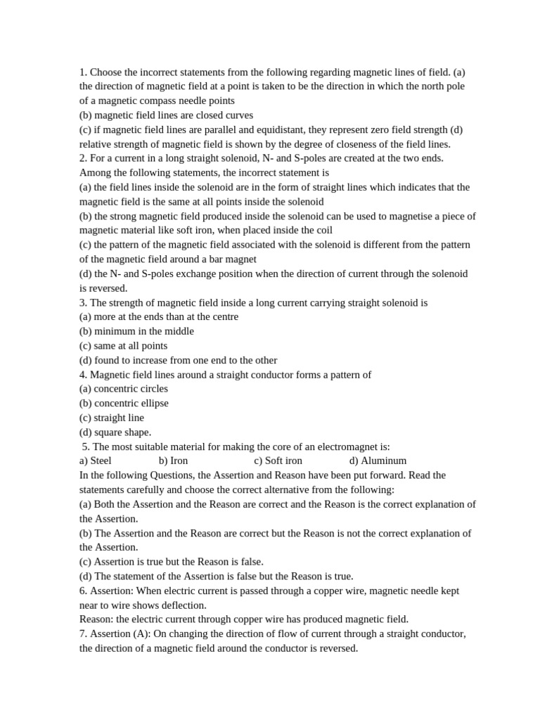 Objective Type Questions | PDF | Magnetic Field | Magnetism