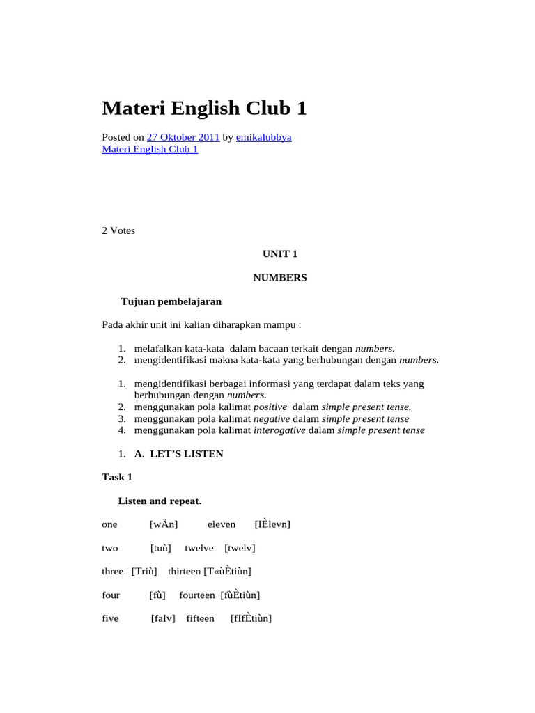 Materi English Club 1 | PDF | Linguistics | Grammar