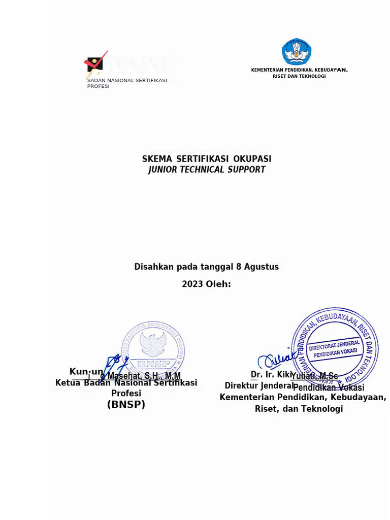 Skema Sertifikasi Okupasi Junior Technical Support | PDF