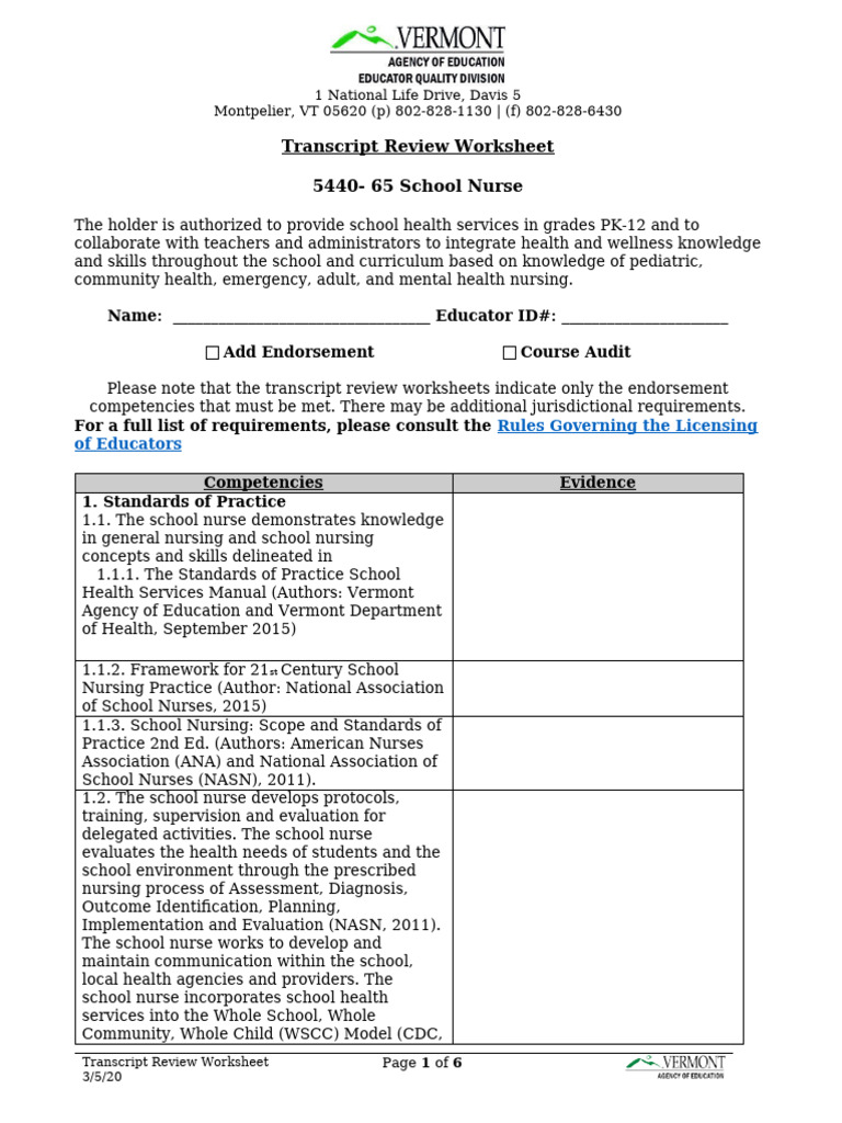School Nurse Transcript Review Guide | PDF | Nursing | Preventive ...