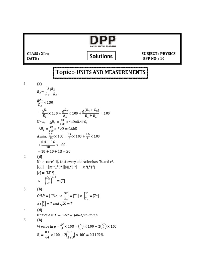 Dpp 10 Solution | PDF | Classical Mechanics | Physical Phenomena