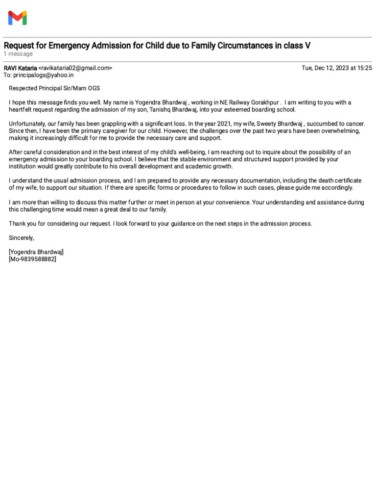 Emergency Admission Request for Child | PDF | Career & Growth | Wellness