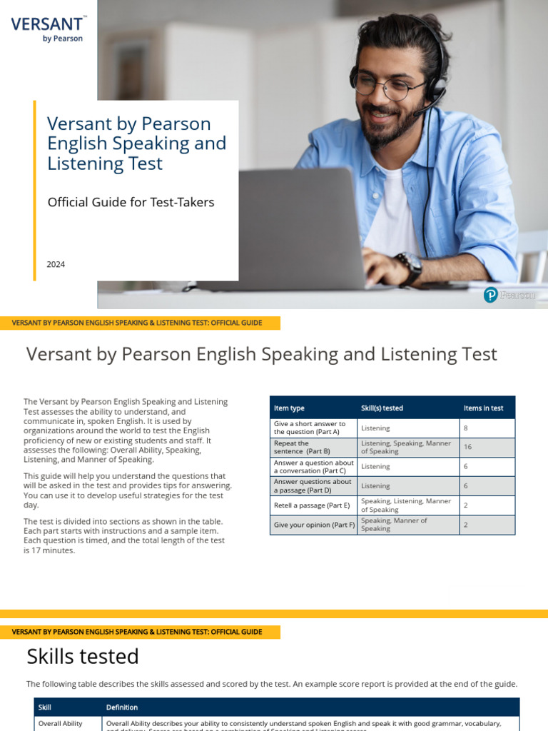 Versant English Test 2024 Guide | PDF | Human Communication | Linguistics
