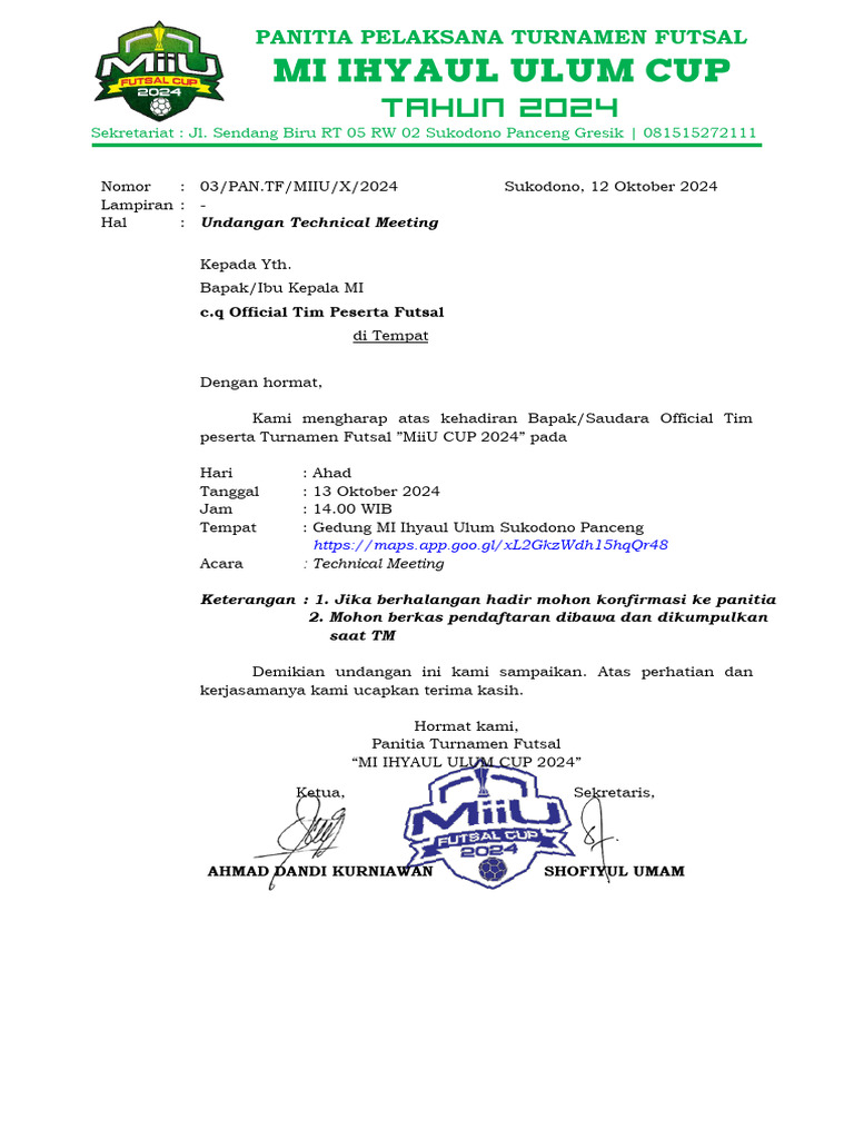 Undangan Technical Meeting Futsal 2024 | PDF