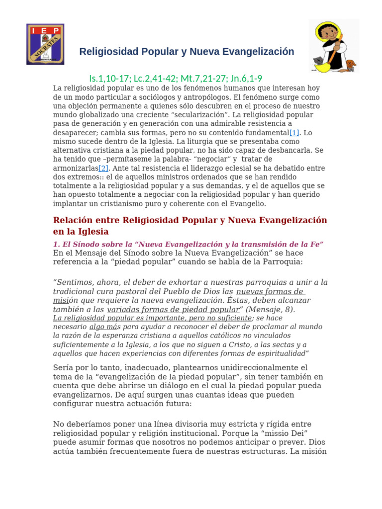 La Religiosidad Popular y Evangelizacion 3 | PDF | Evangelización ...