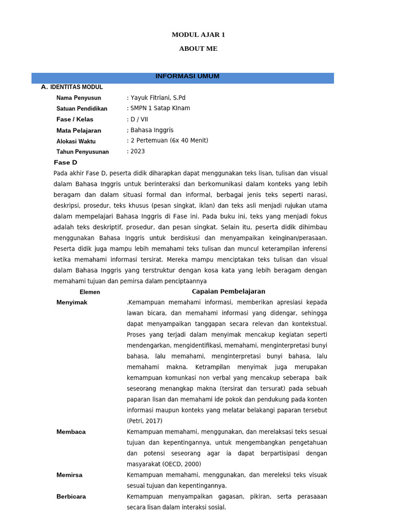 Modul Ajar Kelas 7.1. Introduction | PDF | Karier & Perkembangan