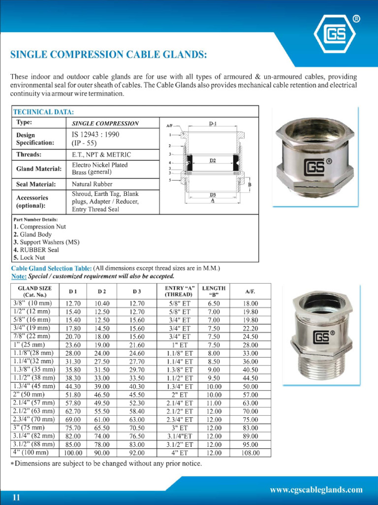 Single Compression Cable Glands | PDF