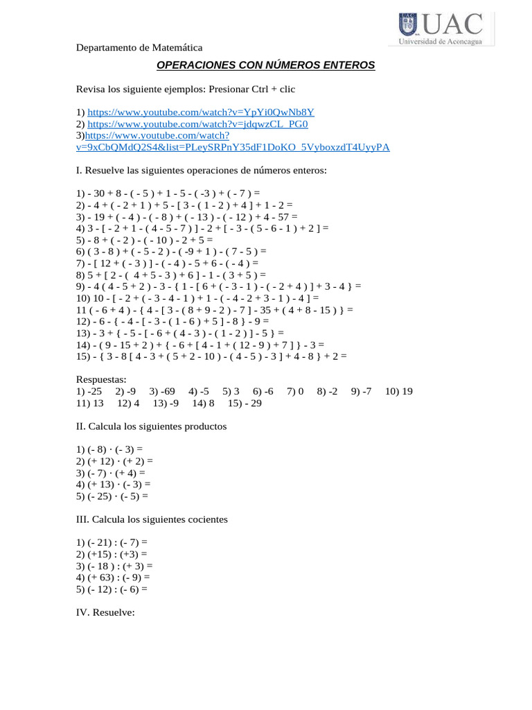 Operatoria Con Números Enteros | PDF | Matemáticas | Aritmética