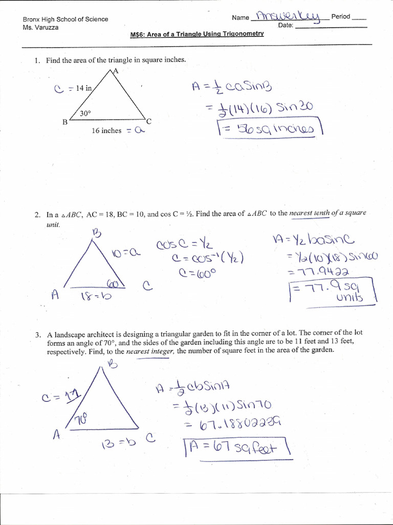 Area of A Triangle - Answerkey | PDF
