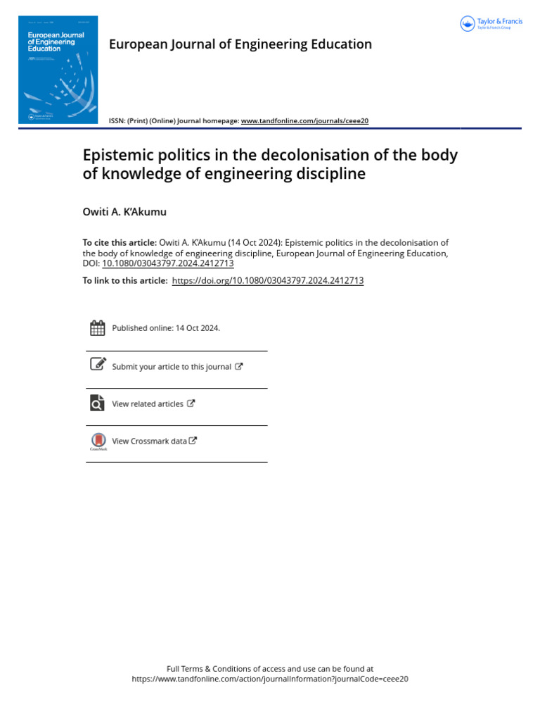 Epistemic Politics in The Decolonisation of The Body of Knowledge | PDF ...