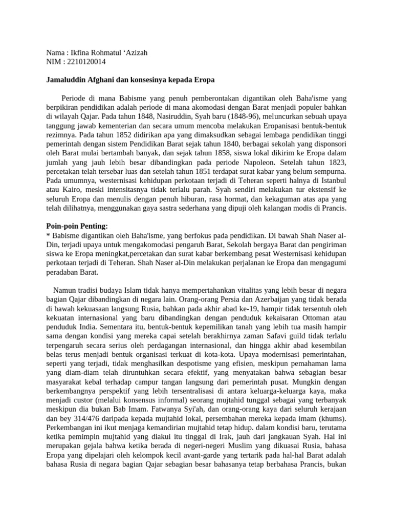Jamaluddin Afghani Dan Konsesinya Kepada Eropa Salinan Salinan | PDF | Klasik