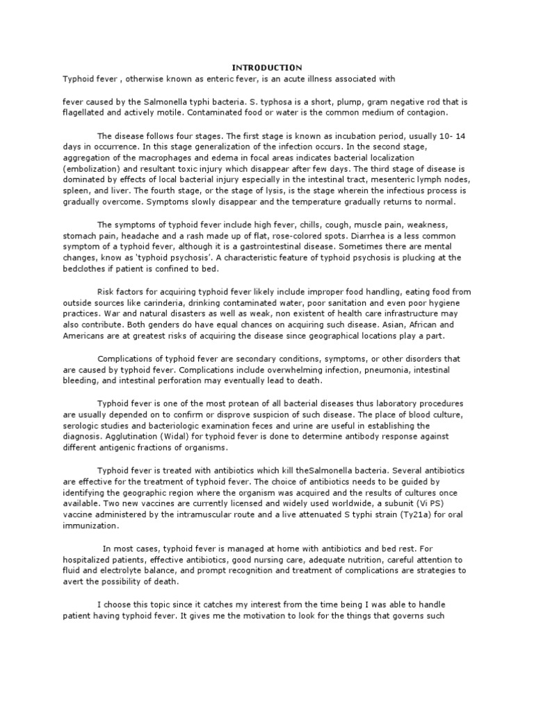 Case Study Typhoid Fever | PDF | Stomach | Small Intestine