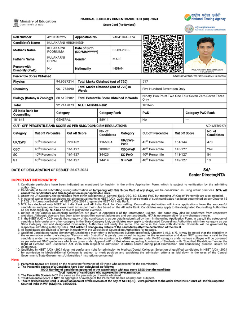 Rank Card 2024 | PDF