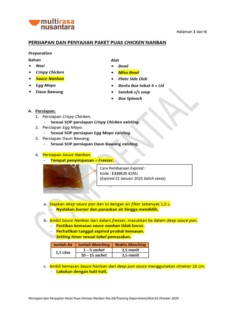 Handout Persiapan Dan Penyajian Paket Puas Chicken Nanban Rev.03 | PDF