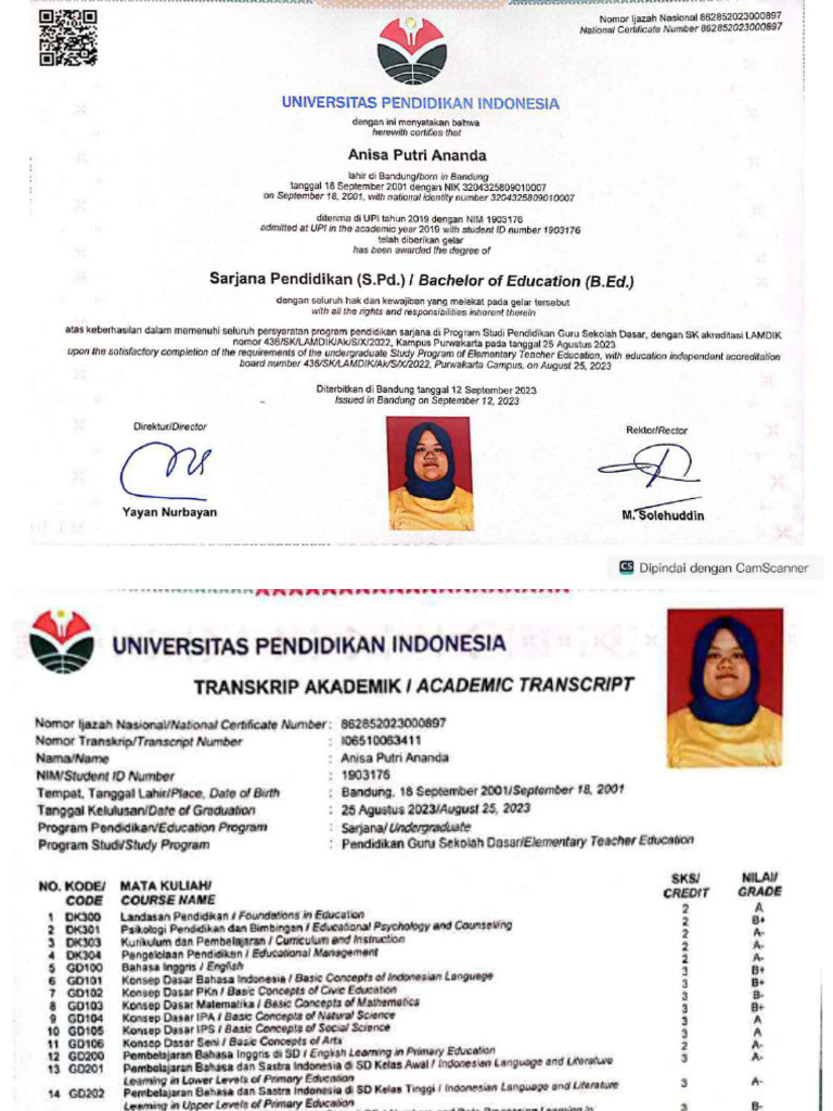 Anisa Putri A S1 PGSD Ijazah SKPI Transkrip Compressed Compressed 11zon | PDF