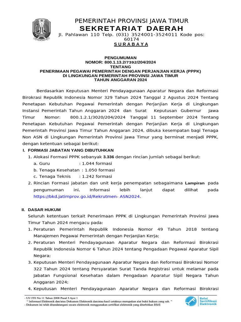 Pengumuman PPPK Tahun 2024 Tahap I - Signed | PDF