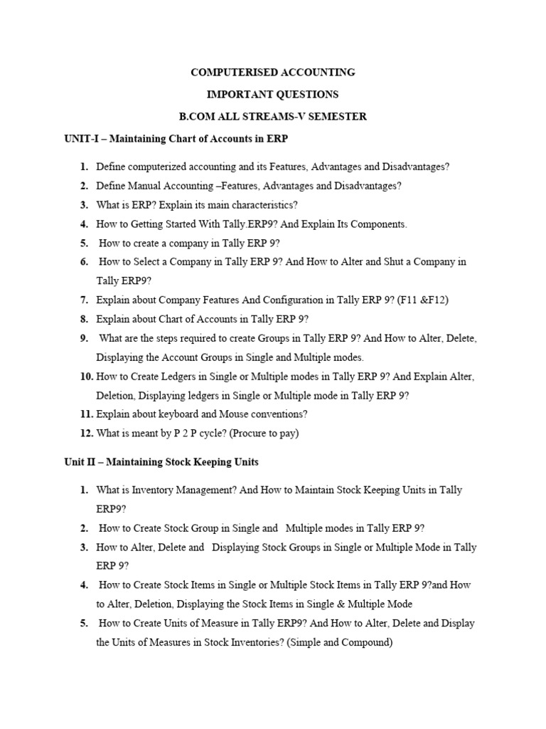 Computerised Accounting Imp Questions (Semester) | PDF | Voucher | Cash ...