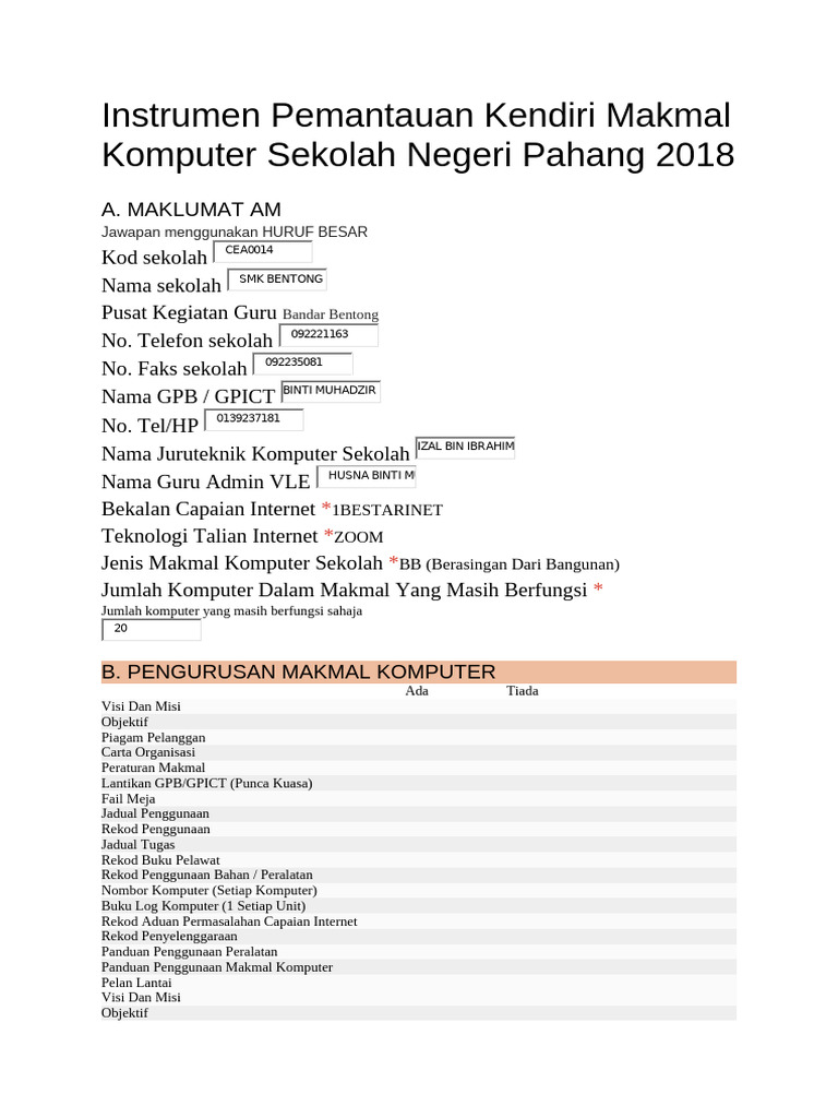 Instrumen Pemantauan Kendiri Makmal Komputer Sekolah Negeri Pahang 2018 ...