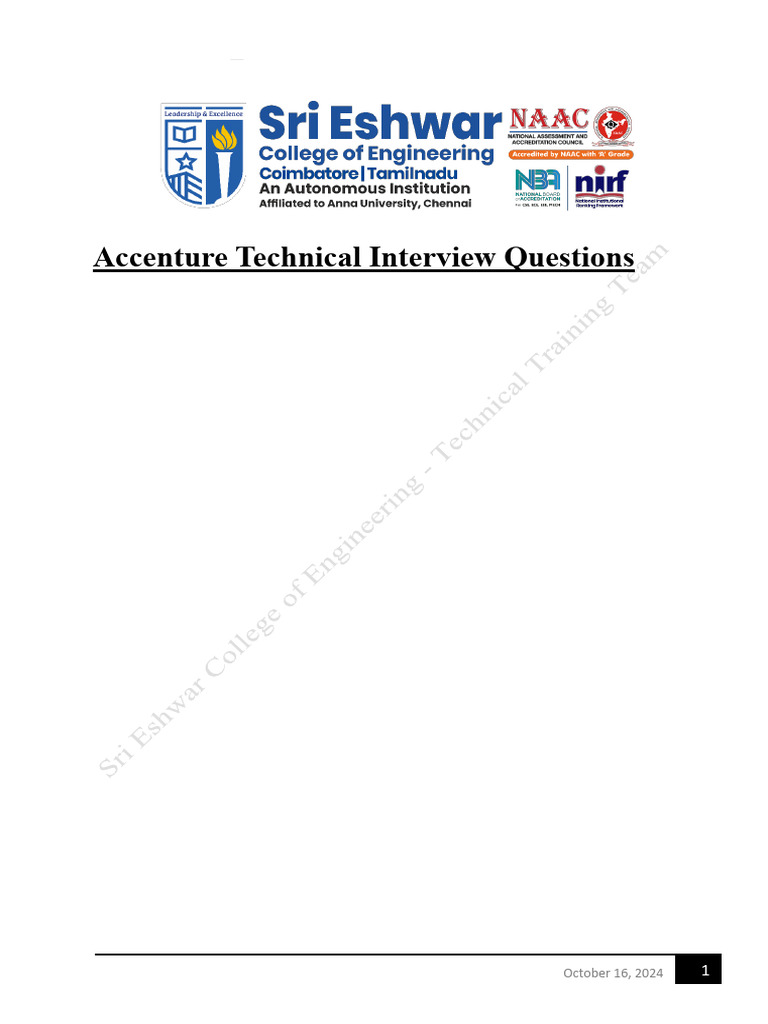 Accenture Technical Interview Questions | PDF | Bit | Software Engineering