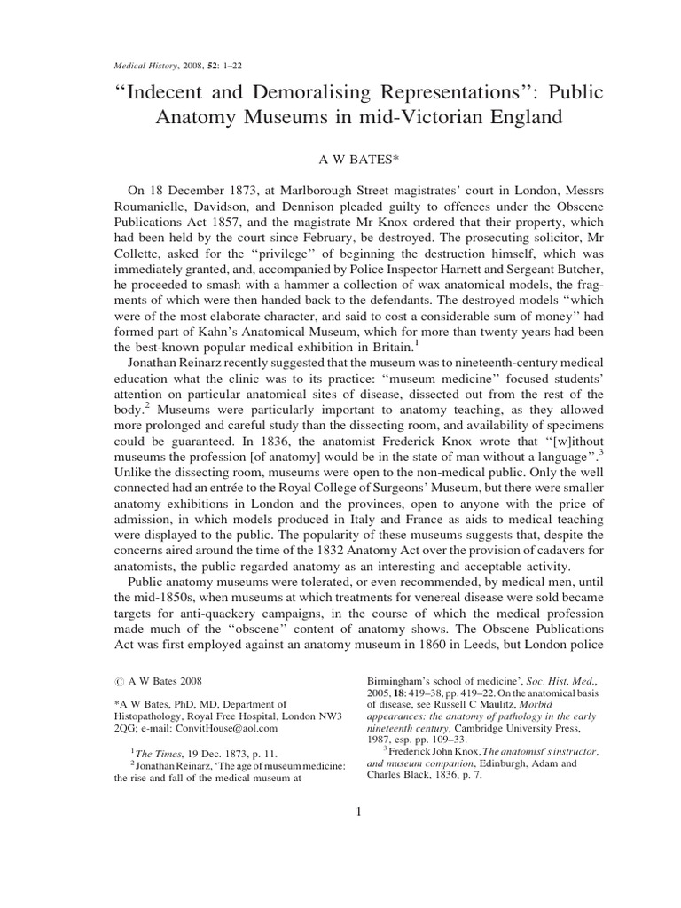 Indecent and Demoralising Representations - Public Anatomy Museums in ...